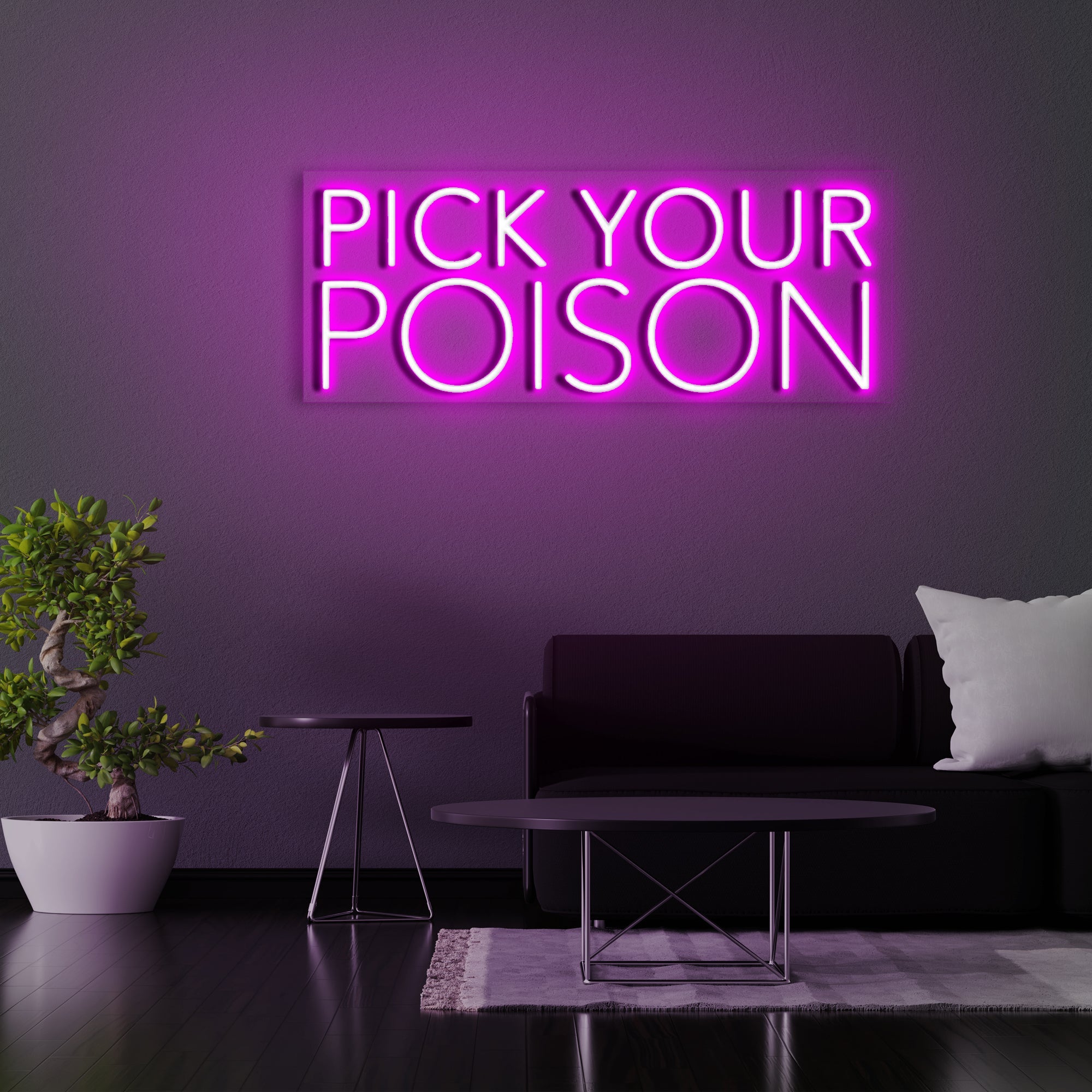 Itâ€™s time to choose with the "Pick Your Poison" Neon Sign